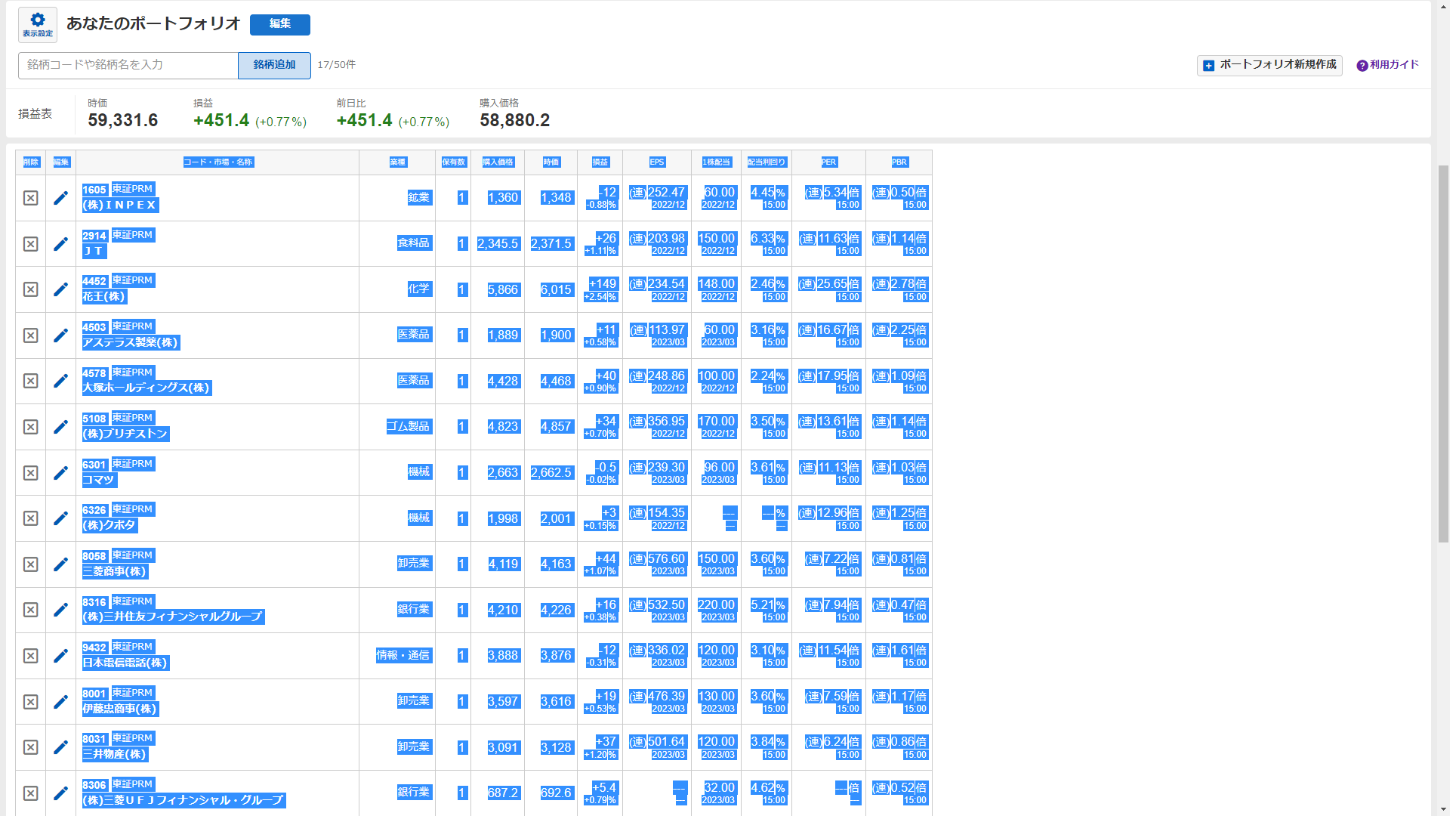 Yahooファイナンスのポートフォリオをスプレッドシートに出力する | mtk_birdman's blog