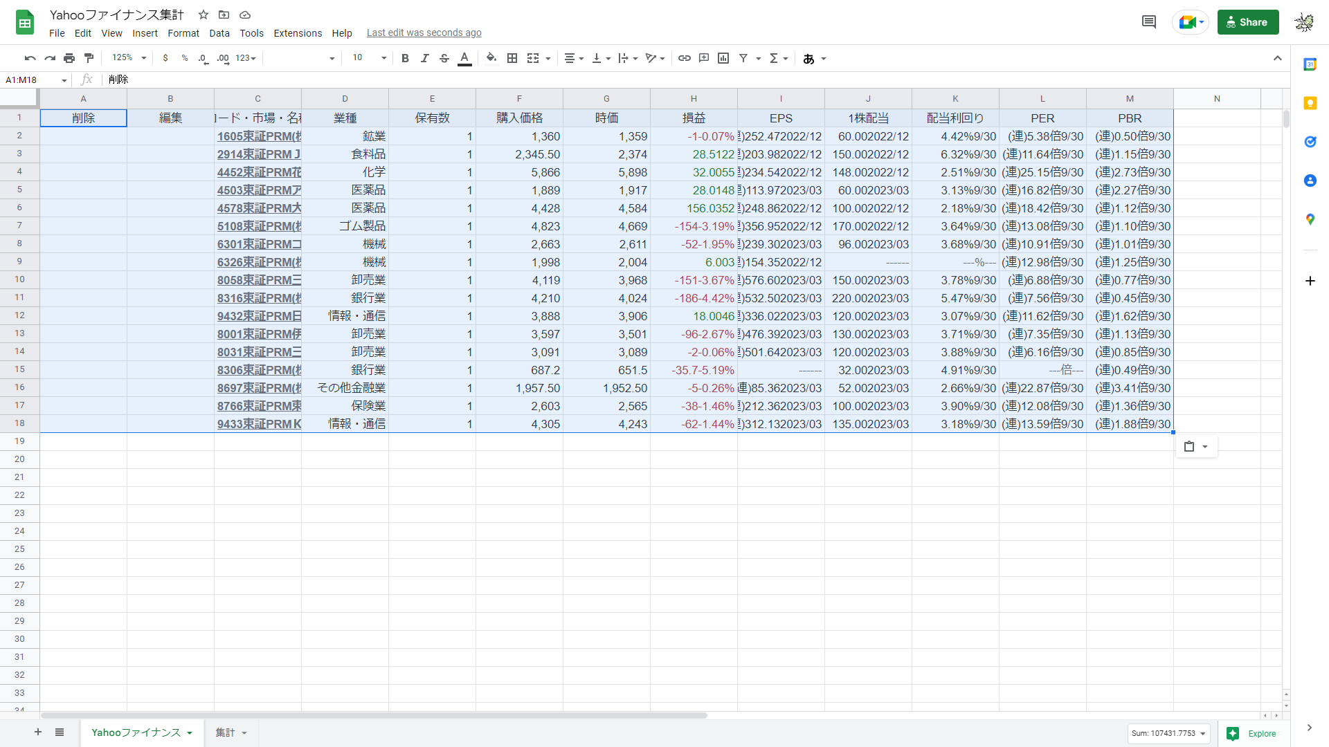 Yahooファイナンスのポートフォリオをスプレッドシートに出力する | mtk_birdman's blog